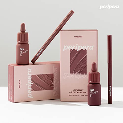 Peripera Ink the Velvet Lip Tint | High Pigment Color, Longwear, Weightless, Not Animal Tested, Gluten-Free, Paraben-Free | 0.14 fl oz (Kit, #1 Liner Kit)