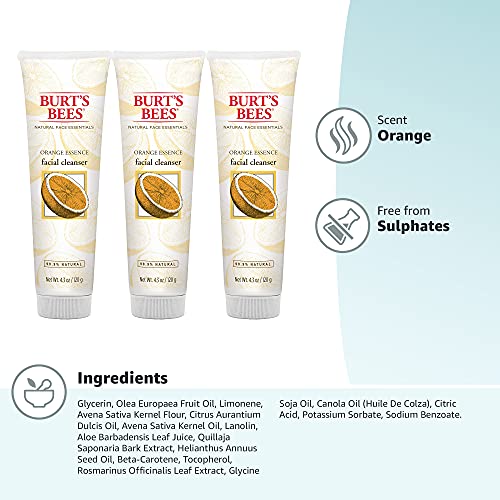 Burt's Bees Orange Essence Facial Cleanser, Sulfate-Free Face Wash, 4.3 Oz (Pack of 3) (Package May Vary)