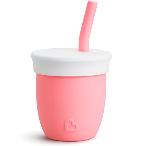 Munchkin® C’est Silicone! Open Training Cup with Straw for Babies and Toddlers 6 Months+, 4 Ounce, Coral