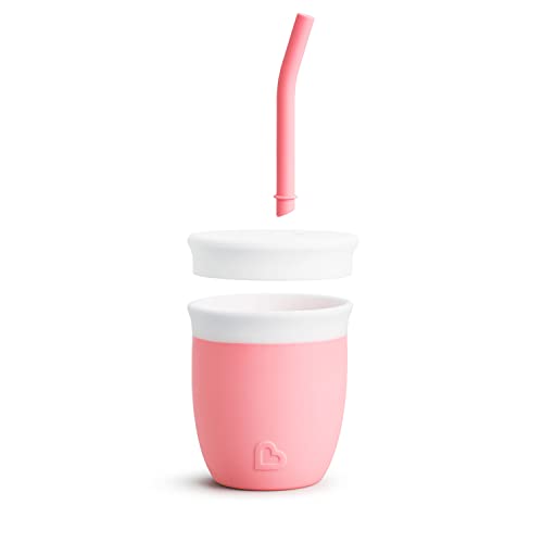 Munchkin® C’est Silicone! Open Training Cup with Straw for Babies and Toddlers 6 Months+, 4 Ounce, Coral