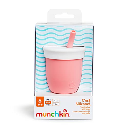 Munchkin® C’est Silicone! Open Training Cup with Straw for Babies and Toddlers 6 Months+, 4 Ounce, Coral