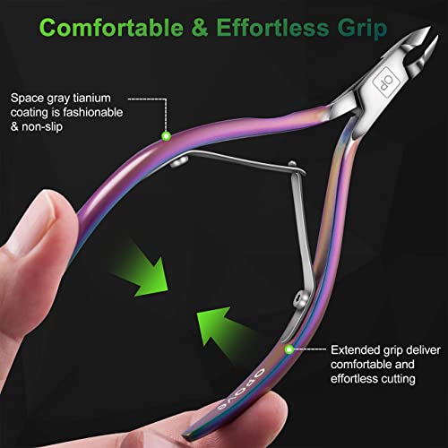 Cuticle Trimmer Cuticle Nippers Clippers Stainless Steel Hangnail Remover Extremely Sharp Cutter Pedicure Manicure Tool, opove X7 Rainbow Gradient