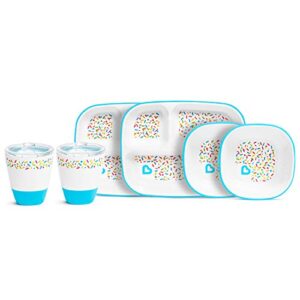 munchkin® splash™ toddler feeding supplies set, includes divided plate, bowl and open cup, blue sprinkles