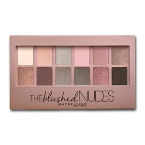 maybelline the blushed nudes eyeshadow palette, includes 12 pigmented shades and 2 double ended eye makeup applicators, 1 count