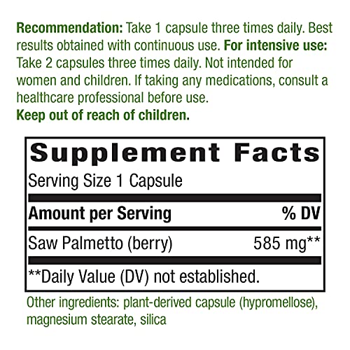 Nature's Way Saw Palmetto Berries; 585 mg; Non-GMO Project Verified; TRU-ID Certified; 180 Vcaps