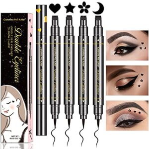 4 styles/set pen eyeliner stamp wing liner, waterproof, double sided & long lasting eye pencil , (heart/moon/star /flowers )shape stamp pen, super slim gel felt tip high black pigment (4pcs)