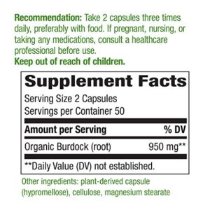 Nature's Way Burdock Root, 950 mg per serving, 100 Vegan Caps (Packaging May Vary)