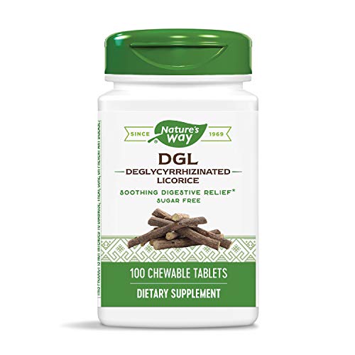 Nature’s Way DGL, Soothing Digestive Relief*, Sugar-Free, Vegan, Gluten-Free, 100 Chewables