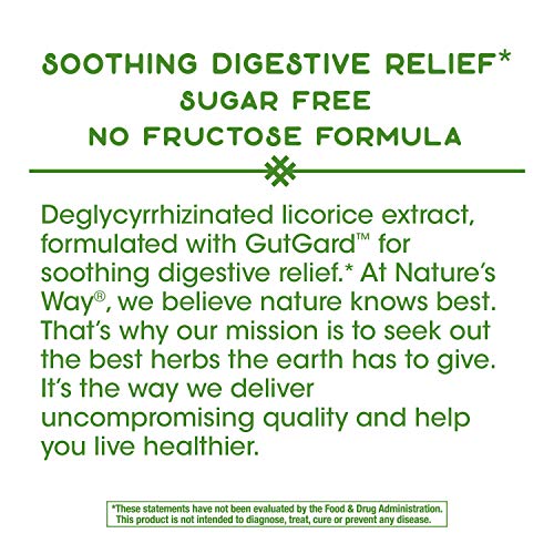 Nature’s Way DGL, Soothing Digestive Relief*, Sugar-Free, Vegan, Gluten-Free, 100 Chewables