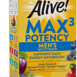 Nature’s Way Alive! Men’s Max3 Potency Multivitamin, Supports Whole Body Wellness*, Supports Cellular Energy*, B-Vitamins, Gluten-Free, 90 Tablets