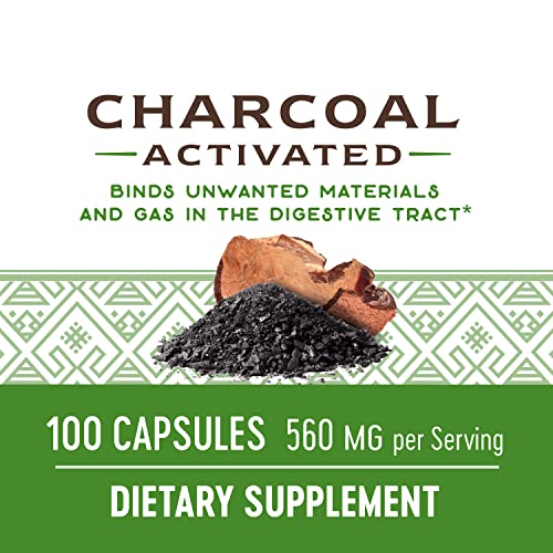 Nature's Way Activated Charcoal, Binds Unwanted Materials and Gas*, 560mg per Serving, 100 Capsules