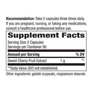 Nature's Way Cherry Fruit, Sweet Cherry Extract, Supports Antioxidant Pathways*, 1,000 mg Per Serving, 180 Capsules