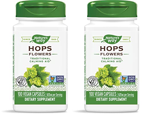 Nature's Way Premium Herbal Hops Flowers, 620 mg per Serving, 100 Vcaps - (Pack of 2)