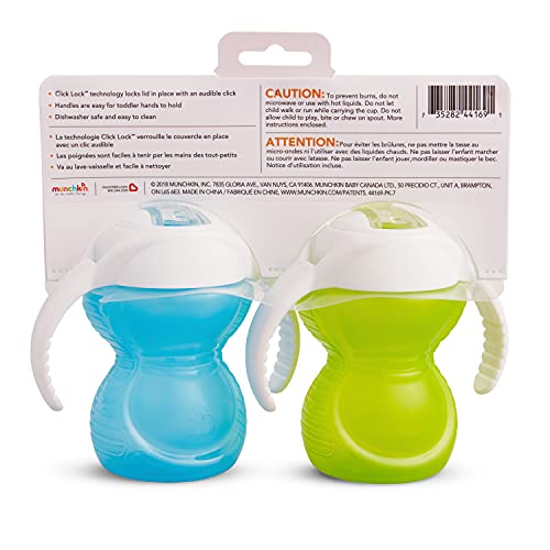 Munchkin® Click Lock™ Bite Proof Trainer Cup, 7 Ounce, 2 Pack, Blue/Green