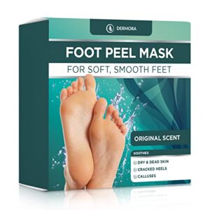 dermora foot peel mask – 2 pack of regular size skin exfoliating foot masks for dry, cracked feet, callus, dead skin remover – feet peeling mask for baby soft feet, original scent