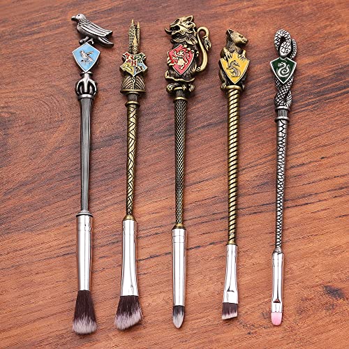 Potter Makeup Brush Set for Women with Gift Bag 5pcs Metal Magic Eye Shadow Eyeliner Blending Pencil Lip Brush Beauty Tools (Bronze01)