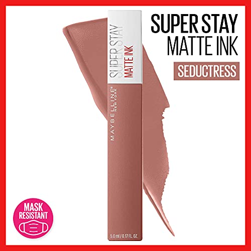 Maybelline New York Super Stay Matte Ink Liquid Lipstick, Long Lasting High Impact Color, Up to 16H Wear, Seductress, Light Rosey Nude, 0.17 fl.oz