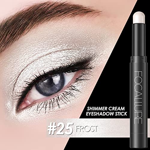 FOCALLURE Shimmer and Matte Cream Eyeshadow Stick,Smooth Brilliant Eye Brightener Pencil,High Pigment Eye Highlighter Pen for Women,Long Lasting Waterproof Eye Shadow and Liners Makeup (FROST)