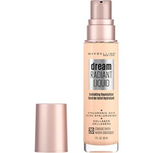 maybelline dream radiant liquid medium coverage hydrating makeup, lightweight liquid foundation, classic ivory, 1 count