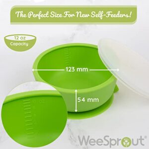 WeeSprout Silicone Suction Bowls for Babies | Leakproof Premium Plastic Lids | Durable for Babies & Toddlers | Extra Strong Suction | Easy-Release Tab | Dishwasher, Microwave & Freezer Safe | Set of 2