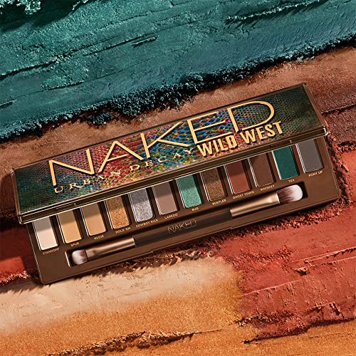 URBAN DECAY Naked Wild West Eyeshadow Palette, 12 Desert-Inspired Neutral Shades with Green & Blue - 100% Vegan, Ultra-Blendable, Rich Colors - Set Includes Mirror & Double-Ended Makeup Brush