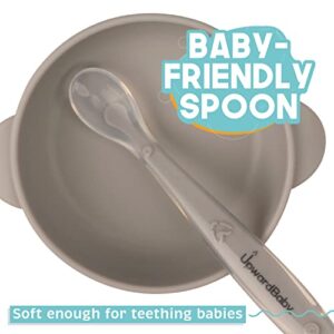 Upward Baby Bowls with Suction - 4 Piece Silicone Set with Spoon for Babies Kids Toddlers - BPA Free Baby Led Weaning Food Plates - First Stage Self Feeding Utensils