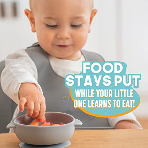 Upward Baby Bowls with Suction - 4 Piece Silicone Set with Spoon for Babies Kids Toddlers - BPA Free Baby Led Weaning Food Plates - First Stage Self Feeding Utensils