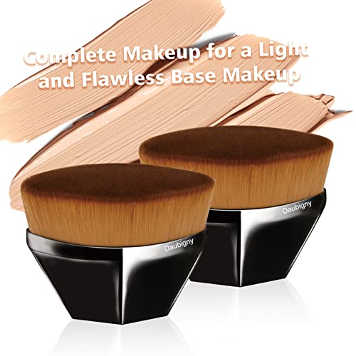 Foundation Makeup Brush Flat Top Kabuki Hexagon Face Blush Liquid Powder Foundation Brush for Blending Liquid, Cream or Flawless Powder Cosmetics with Bonus Protective Case (Black)