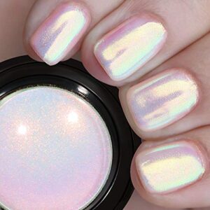 prettydiva mermaid chrome nail powder – aurora nail powders iridescent pigment pearl mica powder for nail art, white irridescent chrome powder pigment for nails chameleon powder glitter dust