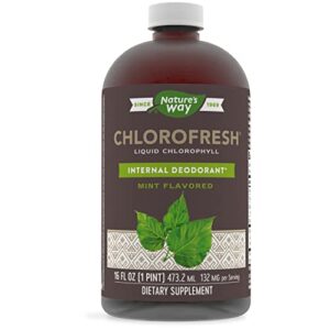 nature’s way chlorofresh, supports detoxification pathways*, liquid chlorophyllin copper complex, supports healthy skin*, internal deodorant*, mint flavored, 16 fl oz.