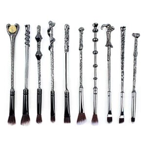 original 10 magical themed wizard wand makeup brushes, metal, extra durable, soft brushes