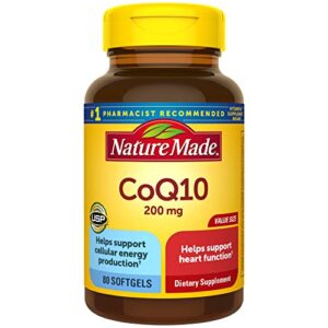 nature made coq10 200 mg, dietary supplement for heart health support, 80 softgels, 80 day supply