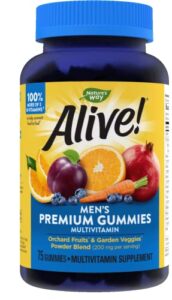 nature’s way alive! premium men’s gummy multivitamins, vitamins & minerals, supports whole body wellness*, vegetarian, orange, grape, and cherry flavored, 75 gummies