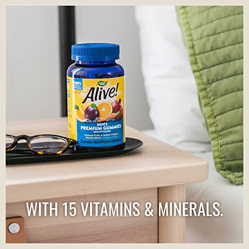 Nature’s Way Alive! Premium Men’s Gummy Multivitamins, Vitamins & Minerals, Supports Whole Body Wellness*, Vegetarian, Orange, Grape, and Cherry Flavored, 75 Gummies