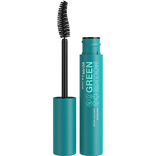 Maybelline Green Edition Mega Mousse Mascara Makeup, Smooth Buildable and Lightweight Volume, Formulated with Shea Butter, Brownish Black, 1 Count