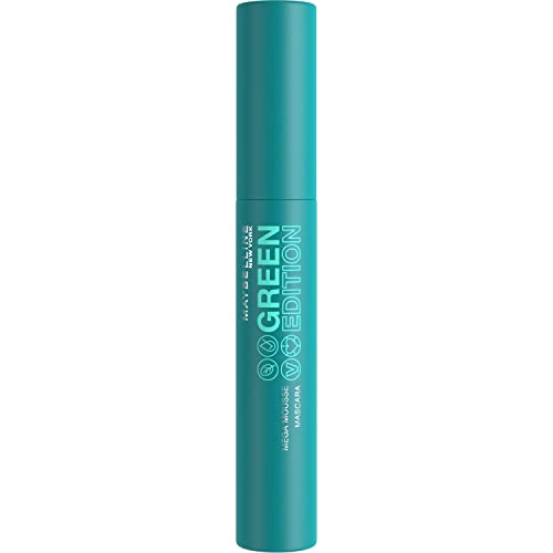 Maybelline Green Edition Mega Mousse Mascara Makeup, Smooth Buildable and Lightweight Volume, Formulated with Shea Butter, Brownish Black, 1 Count