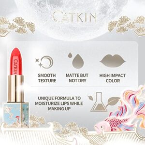 Catkin Nude Red Carving Matte Lipstick with Pink Lip Balm Makeup Set Moist Nourishing Lip Care Collection Xmas Gift