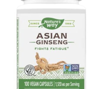 Nature's Way Premium Herbal Asian Ginseng, Fights Fatigue*, 1,120mg Per Serving, 100 Capsules