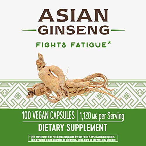 Nature's Way Premium Herbal Asian Ginseng, Fights Fatigue*, 1,120mg Per Serving, 100 Capsules