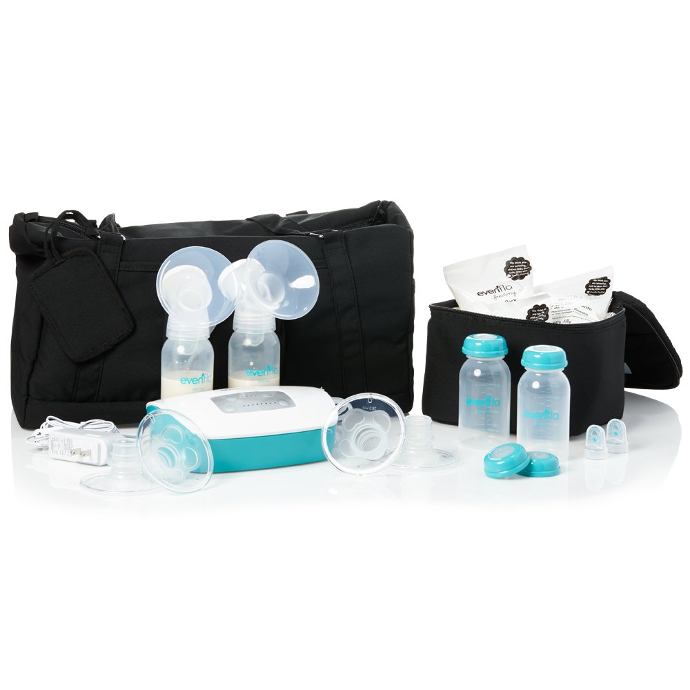 Evenflo Feeding Hospital Strength Deluxe Advanced Breast Feeding Closed System Double Electric Pump with 32 Settings - Additional Accessories Included