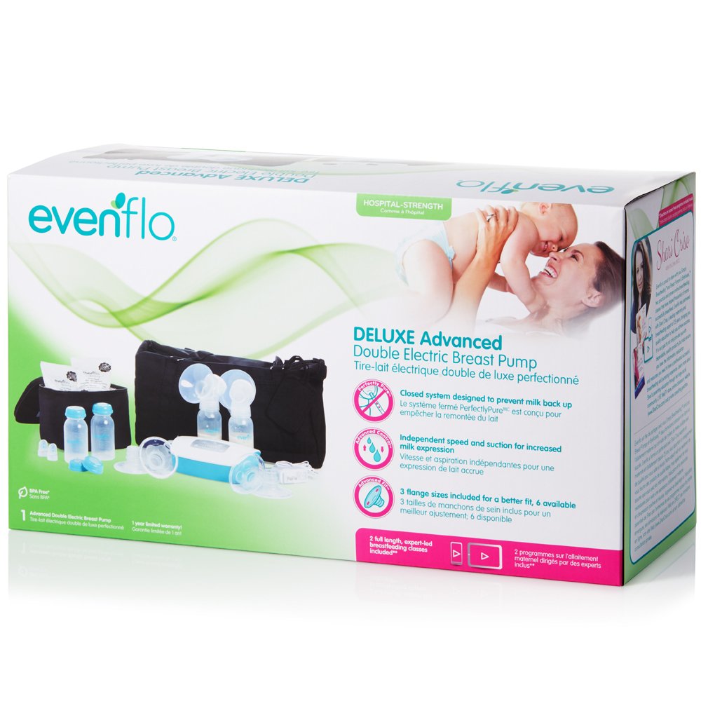 Evenflo Feeding Hospital Strength Deluxe Advanced Breast Feeding Closed System Double Electric Pump with 32 Settings - Additional Accessories Included