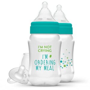 evenflo feeding balance + wide neck printed bottles, 9oz 2pk, with pacifier