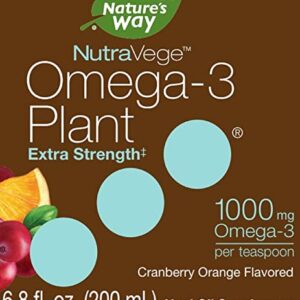 Nature's Way NutraVege Extra-Strength Omega-3 Plant Based Liquid Supplement- Vegan- Cranberry Orange Flavored, 6.8 oz