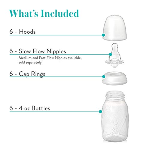 Evenflo Feeding Premium Proflo Vented Plus Polypropylene Baby, Newborn and Infant Bottles - Helps Reduce Colic - Clear, 4 Ounce (Pack of 6)