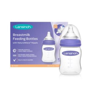 lansinoh baby bottles for breastfeeding babies, 5 ounces, 3 count, includes 3 slow flow nipples (size 2s)