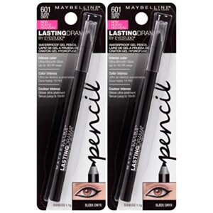 maybelline new york eyestudio lasting drama waterproof gel pencil makeup, sleek onyx, 2 count