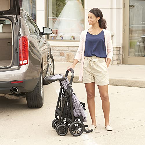 Evenflo Sibby Travel System, Stroller, Car Seat, Ride-Along Board, Oversized Storage Basket, 3-Panel Canopy, Multiple-Position Recline, Easy to Fold and Store, Materials, Charcoal