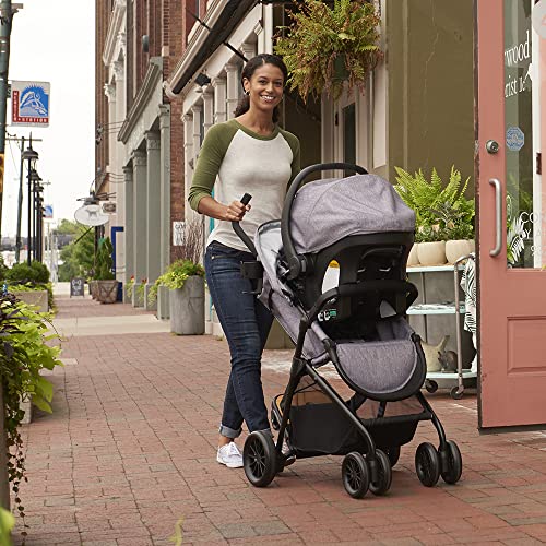 Evenflo Sibby Travel System, Stroller, Car Seat, Ride-Along Board, Oversized Storage Basket, 3-Panel Canopy, Multiple-Position Recline, Easy to Fold and Store, Materials, Charcoal