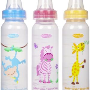 Evenflo Zoo Friends 3 Count Standard Nipple Bottle, 8 Ounce (Colors May Vary)