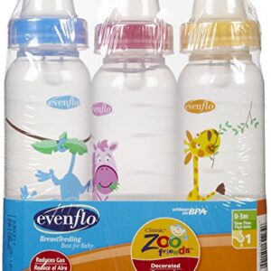 Evenflo Zoo Friends 3 Count Standard Nipple Bottle, 8 Ounce (Colors May Vary)